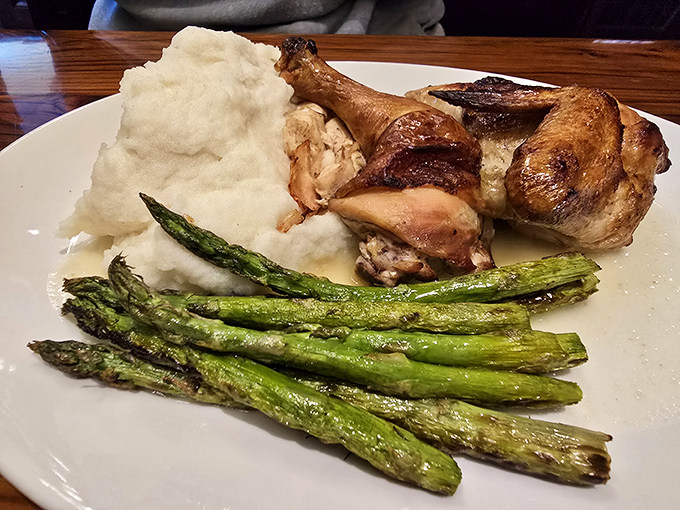 Perfectly roasted chicken proves The Stockyard isn't just about beef. That golden skin and fluffy mashed potatoes are comfort food elevated to art form.
