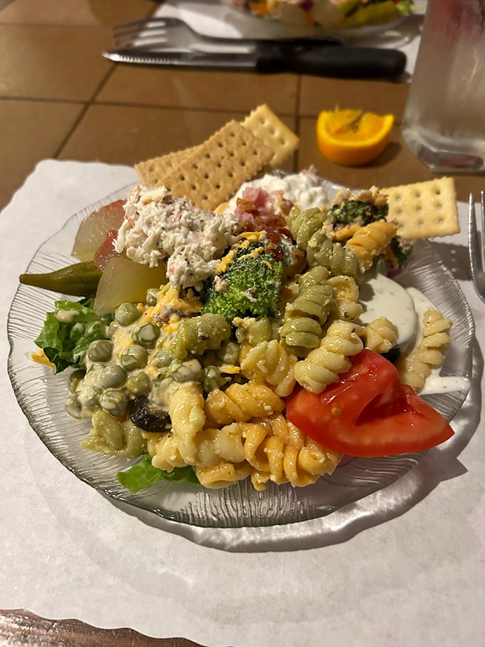 The salad bar isn't an afterthought&mdash;it's a strategic pit stop on your way to meat nirvana. Pasta salad that your grandmother would approve of.