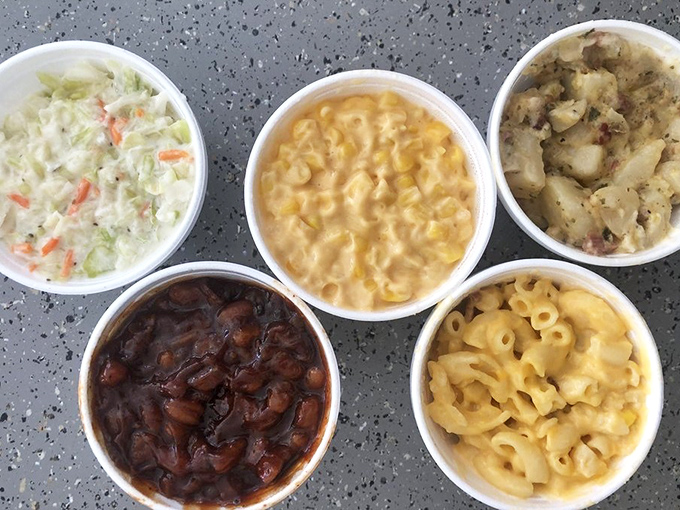The supporting cast: coleslaw, mac and cheese, beans, and potato salad&mdash;the Avengers of side dishes, each with its own superpower.