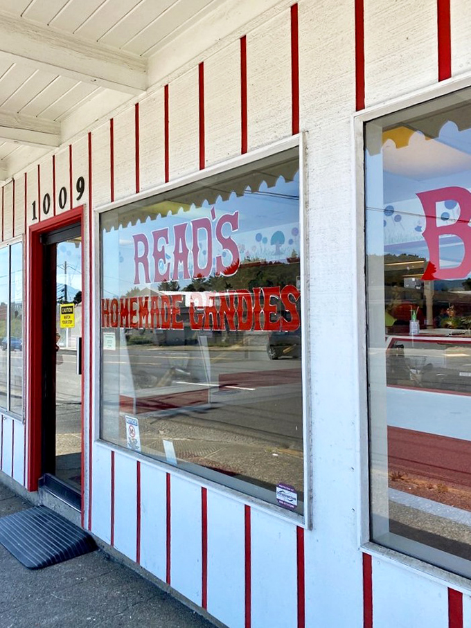 The storefront proudly announces its sweet mission to Highway 101 travelers, like a beacon of hope in a world that sometimes forgets simple pleasures.