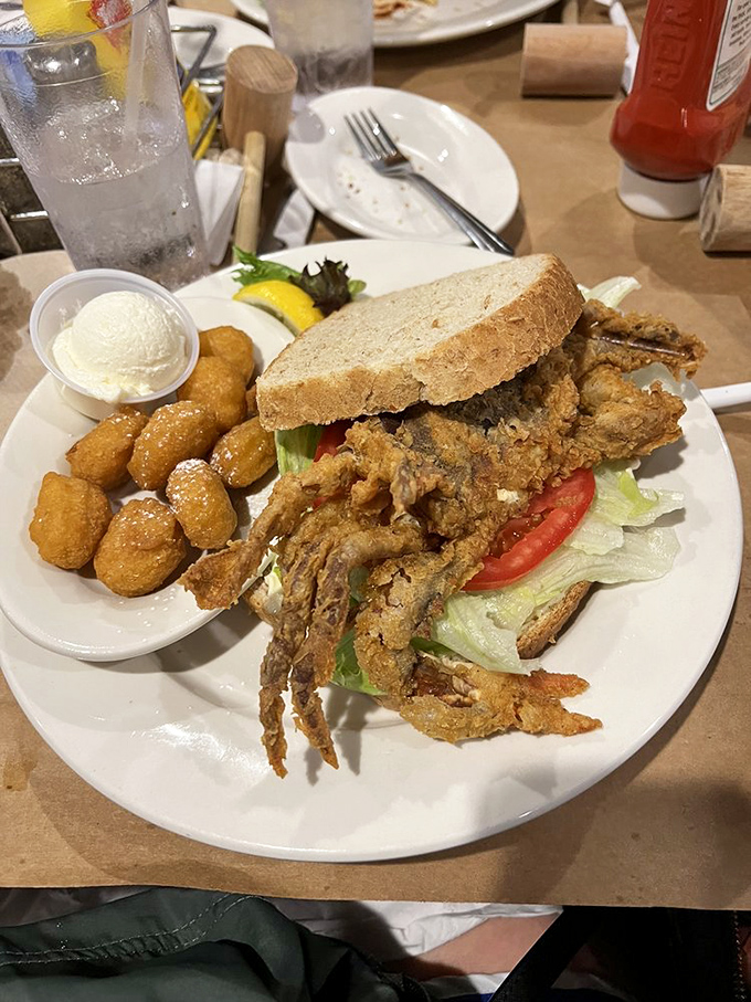 The soft shell crab sandwich&mdash;where the entire crab, crispy legs and all, becomes a delicious reminder that sometimes more is definitely more.
