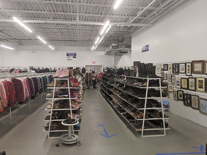 Wide aisles and organized sections make bargain hunting civilized. None of that elbow-to-elbow combat of typical thrift store experiences.