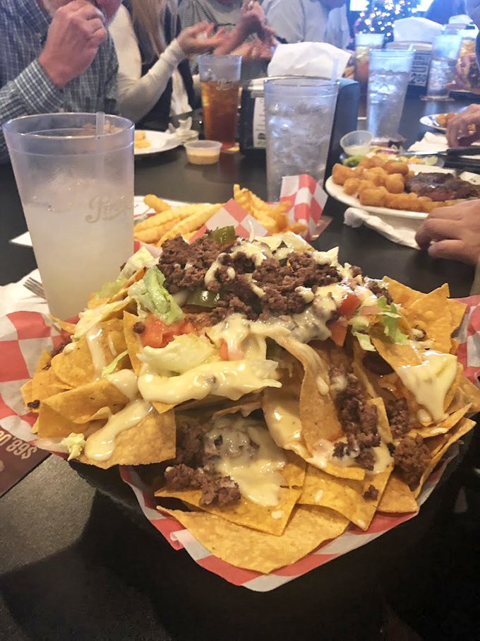 These aren't just nachos; they're a topographical map of flavor peaks and cheesy valleys that deserve their own expedition team.