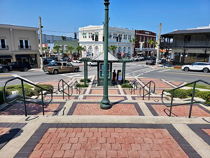 The town square's brick pavers and vintage lampposts create a scene so picturesque it belongs on a postcard or your social media feed.