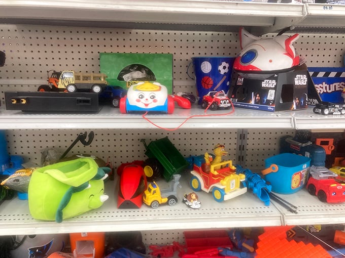 Childhood nostalgia by the shelf&mdash;these gently-used toys represent joy passed forward, ready for new adventures with the next generation.