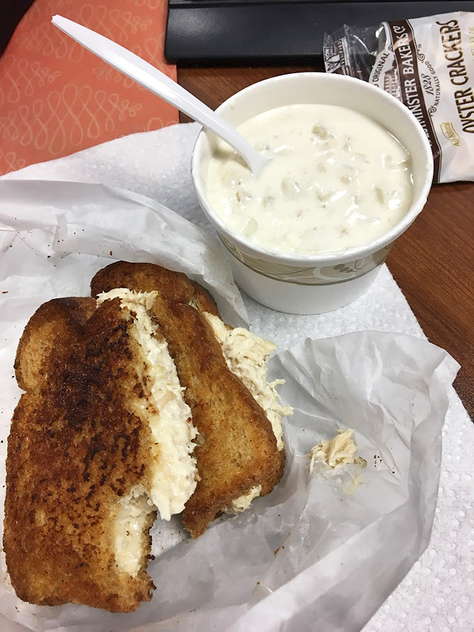 A grilled cheese with personality paired with creamy clam chowder&mdash;New England comfort food that makes rainy days something to look forward to.