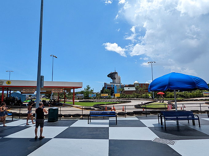 A driver's-eye view of one of the many tracks. That perfect racing line is calling your name from behind the safety barriers.