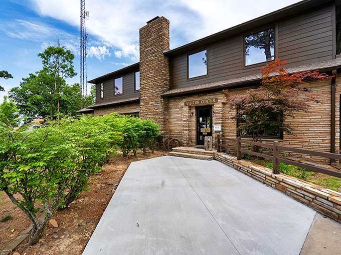 The visitor center stands as a rustic welcome mat to wilderness adventures, promising both information and that all-important last chance for indoor plumbing.