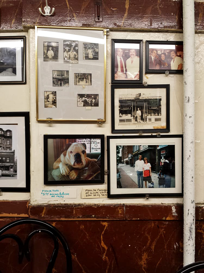 The walls double as a community scrapbook, documenting decades of famous visitors, neighborhood characters, and beloved regulars.