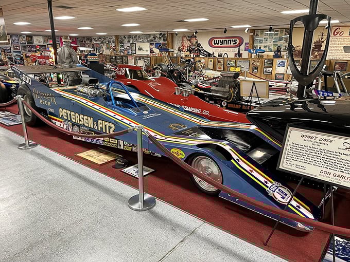 Streamlined like a missile and just as purposeful, this dragster represents the relentless pursuit of speed in its purest form.