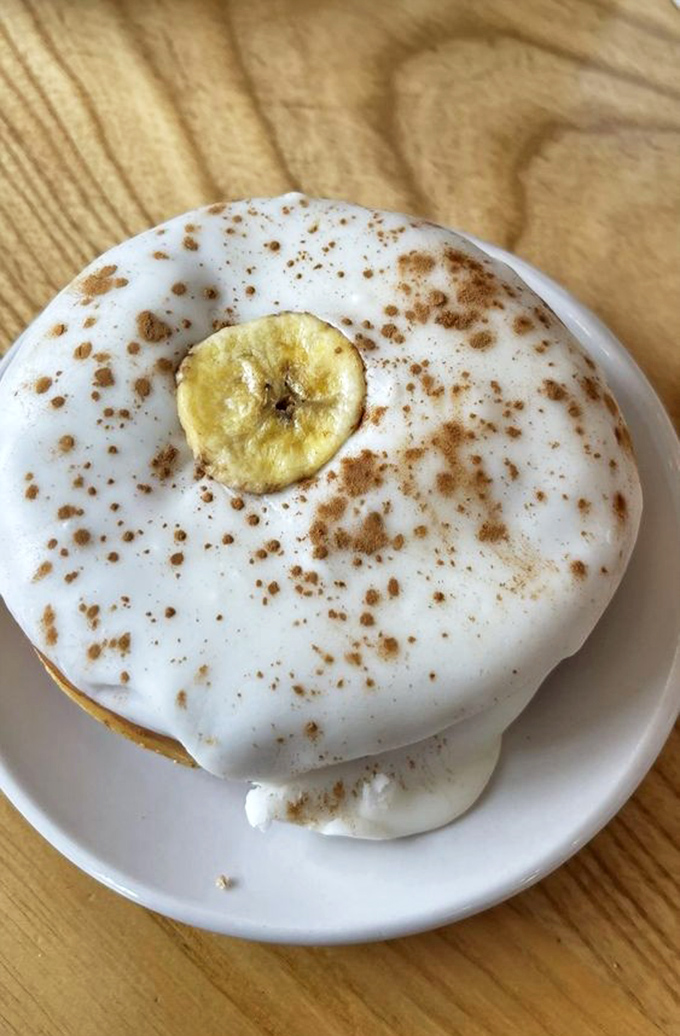 Banana heaven on a plate. This banana cream pie donut proves that fruit can indeed be dessert when properly surrounded by icing and cinnamon.