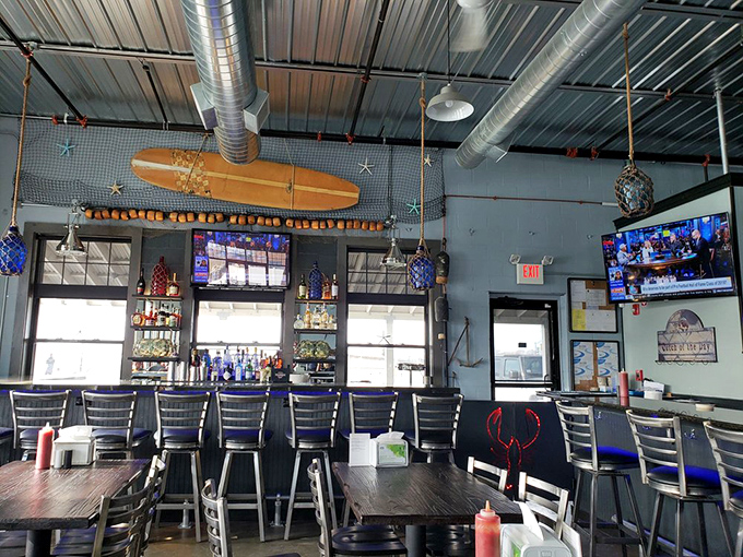 The bar area boasts nautical décor that walks the perfect line between "seaside charm" and "I caught this myself and I'm proud of it."