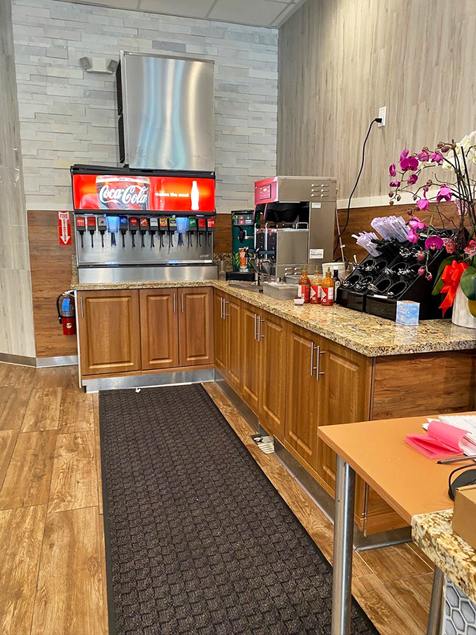 The beverage station isn't just drinks &ndash; it's hydration headquarters where you'll plan your liquid strategy between epic food expeditions.