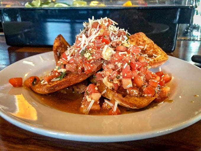 Bruschetta that doesn't pretend to be Italian but instead says, "Hey, we're in Massachusetts and we know what good food is."