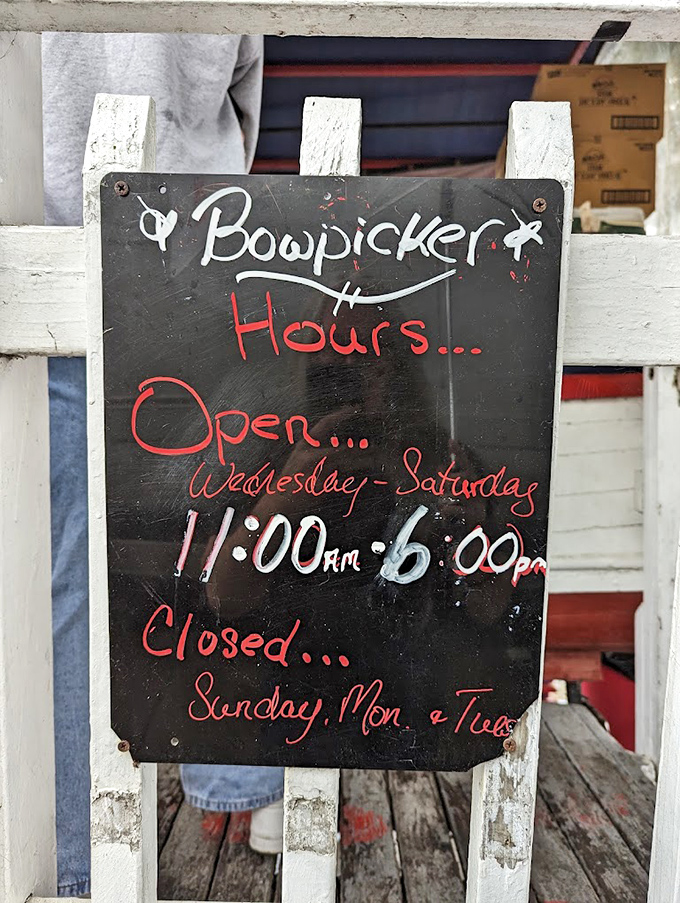 The hours sign might as well read: "Open when we're open, closed when we're not." Part of the charm is planning your life around their schedule.