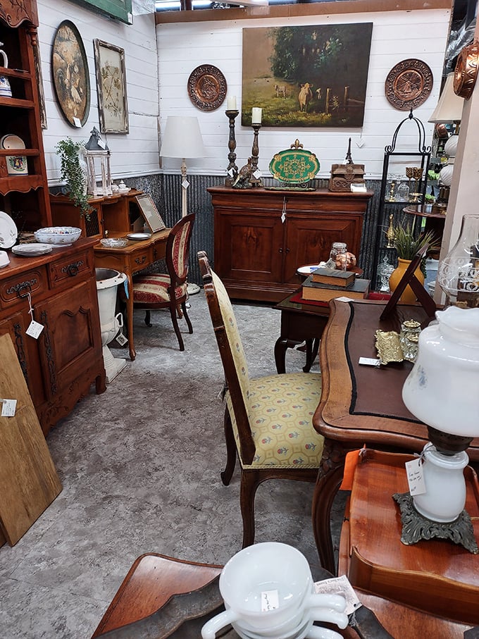 Elegant dining chairs surrounding antique tables whisper of dinner parties past. If furniture could talk, these pieces would have the best stories.