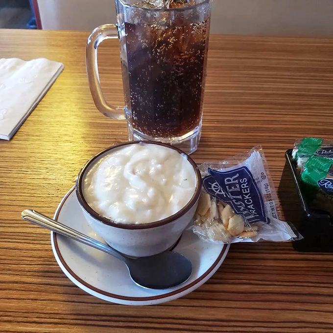 Clam chowder so creamy it should count as a dairy serving. Paired with oyster crackers&mdash;the perfect maritime marriage of textures.