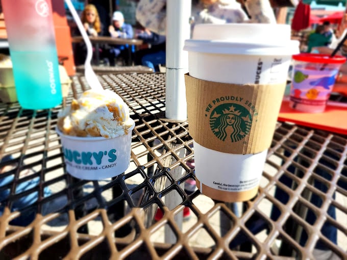 The perfect Baltimore power couple: Lucky's ice cream and Starbucks coffee, proving that sometimes the best relationships are built on caffeine and sugar.