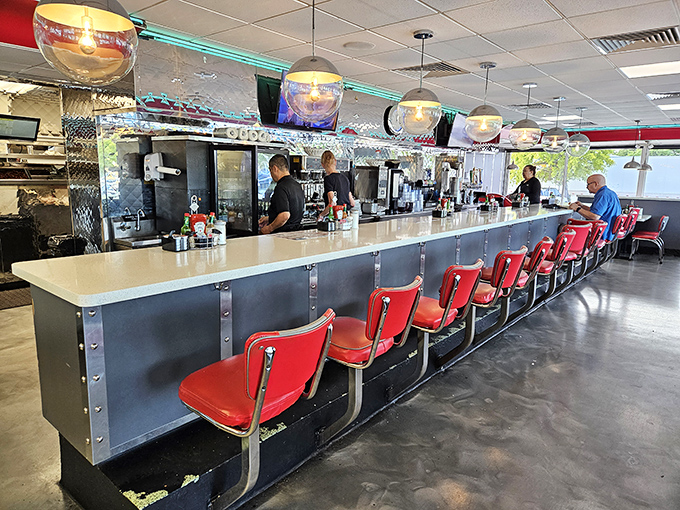 The counter seats offer front-row tickets to the short-order cooking show &ndash; breakfast theater with the best possible intermission snacks.