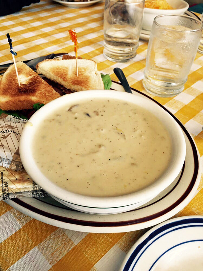Cream of mushroom soup that makes canned versions weep with inadequacy. Paired with toast for essential sandwich-dunking operations.