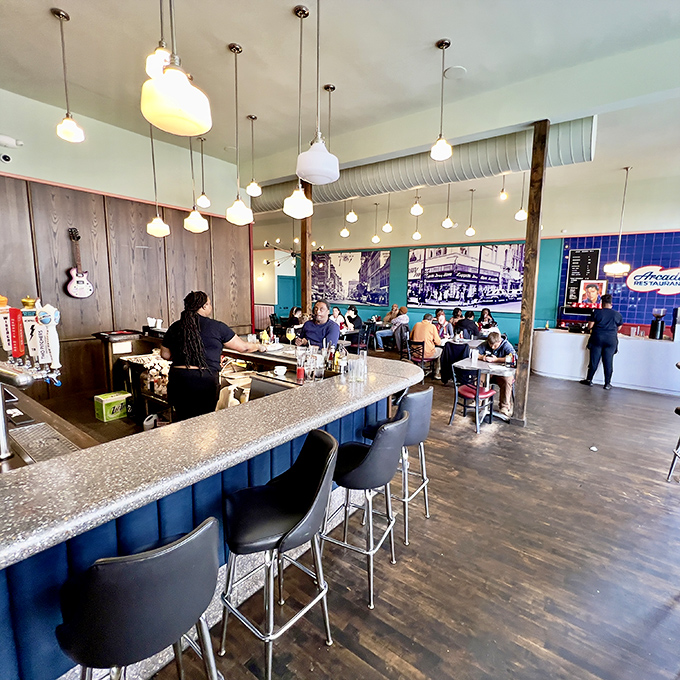 Modern meets vintage in this newer section, where the spirit of the original Arcade lives on with updated lighting and the same welcoming vibe.