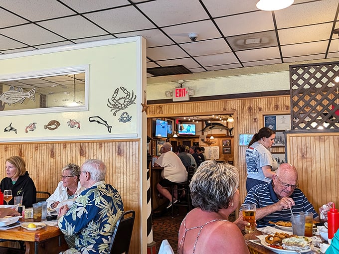 Where locals gather to debate important matters like whether today's catch is better than yesterday's. The seafood decor silently judges.