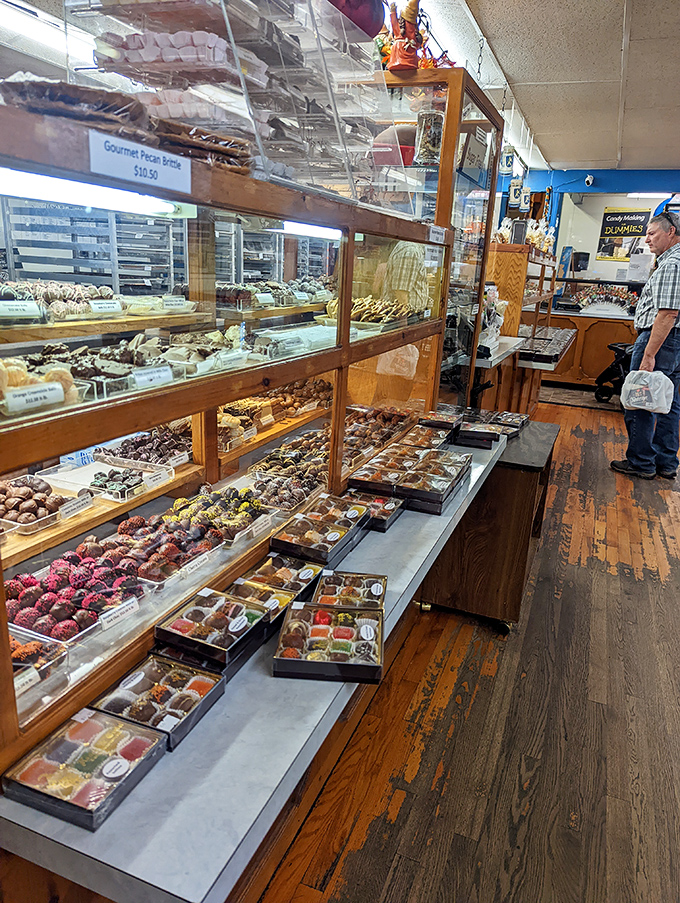 A chocolate museum where touching&mdash;and tasting&mdash;the exhibits is highly encouraged. This display case offers a tour through confectionery history.