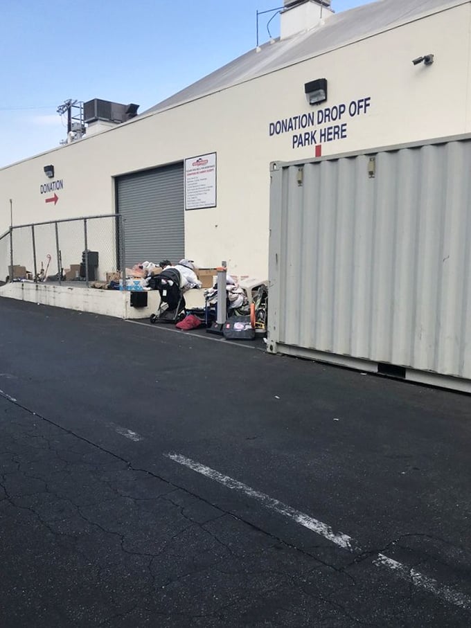 The donation drop-off: where yesterday's necessities become tomorrow's treasures in the great circle of retail life.