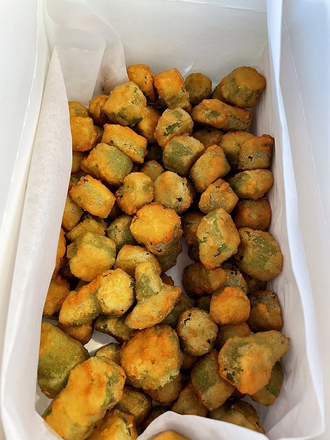 Fried okra nuggets that could convert even the most stubborn vegetable skeptics. Southern comfort in bite-sized form.