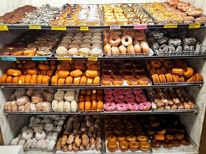 The wall of temptation. If this display doesn't make you hear angelic choir music, you might need to check your pulse.