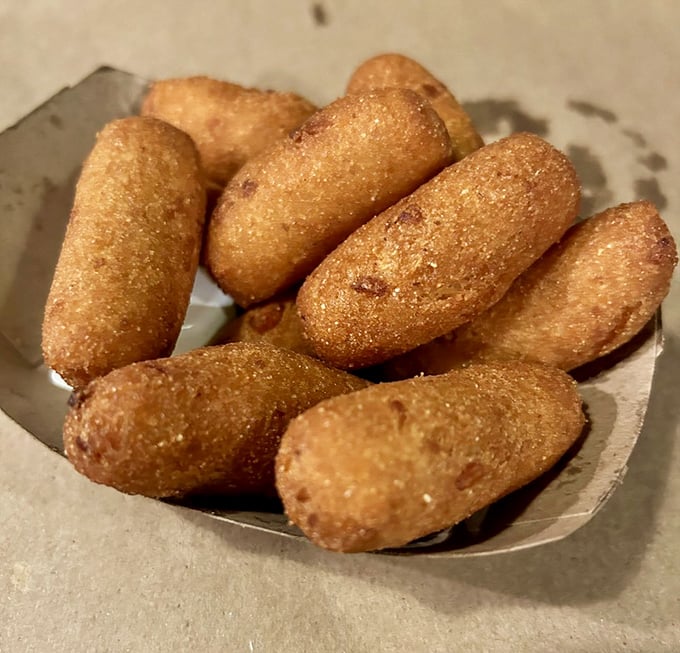 Hush puppies that deserve their own fan club. These golden nuggets have been silencing hunger pangs since 1981.