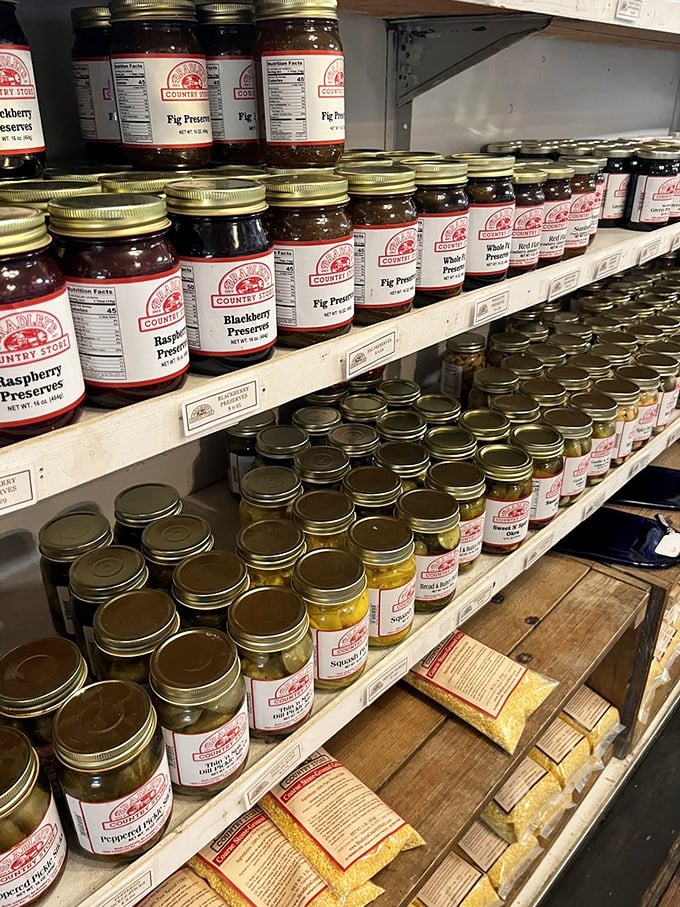 More preserves than your grandmother's pantry. The kind of selection that turns a simple PB&J into a decision-making crisis.
