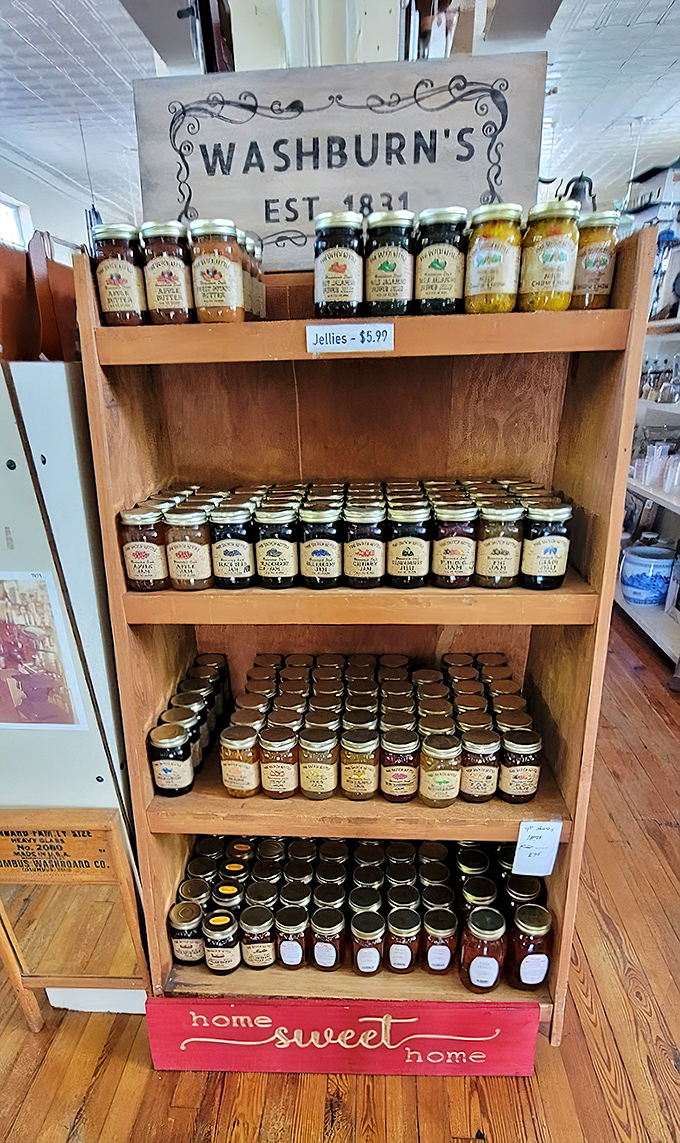 Jellies and preserves lined up like edible jewels &ndash; fruits captured at peak ripeness and preserved in glass time capsules of sweetness.