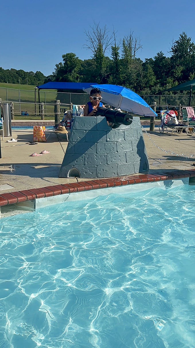 Junior admirals command their watery domain from stone fortifications. The power of directing a water cannon&mdash;heady stuff for the elementary school set.