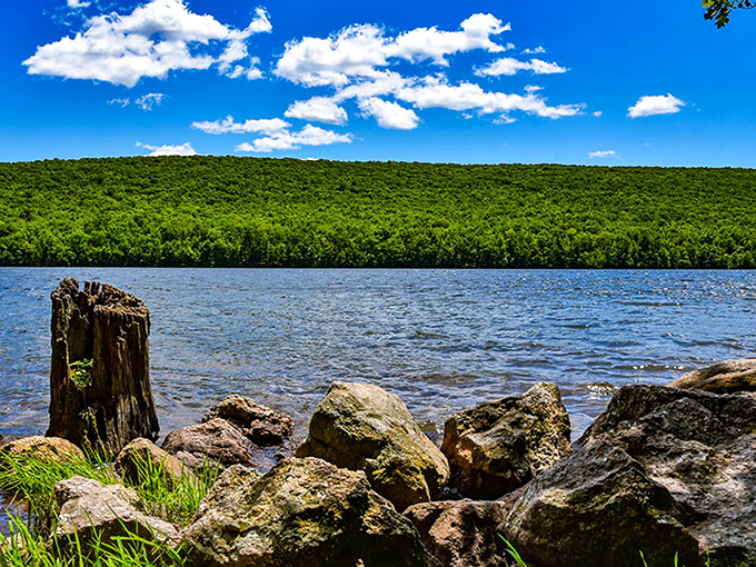 The serene waters near Jim Thorpe offer nature's perfect counterbalance to a hearty meal—where the only thing more satisfying than the view is the silence.