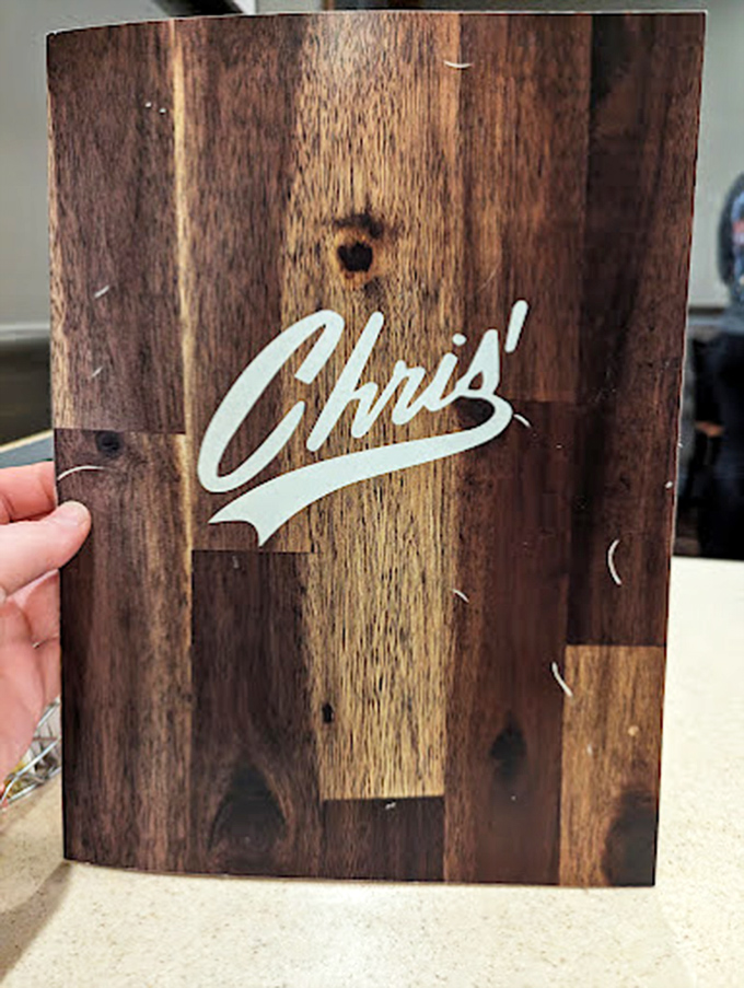 The wooden menu holder&mdash;simple, rustic, and promising delicious things to come. Like a treasure chest of breakfast possibilities.