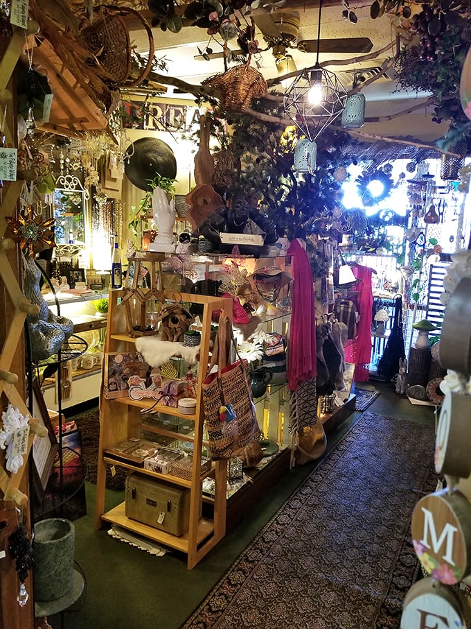 Like walking into a bohemian dream where plants, fabrics, and twinkling lights create the perfect Instagram-worthy vignette.