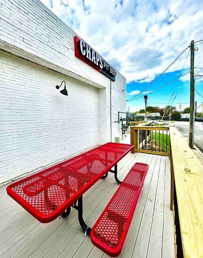 The outdoor seating area &ndash; where fresh air enhances the BBQ experience, and meat sweats can evaporate with dignity.