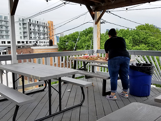 The rooftop deck offers a casual urban oasis with views of the Baltimore skyline&mdash;the perfect setting for demolishing crabs while feeling slightly sophisticated.