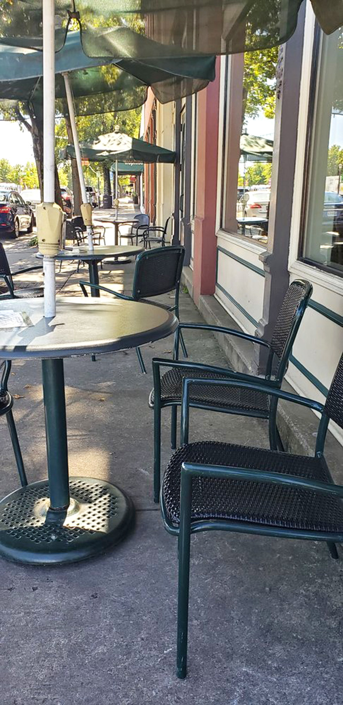 The coveted outdoor seating, where Little Rock's weather and Main Street scenery combine to create the perfect backdrop for pastry appreciation.