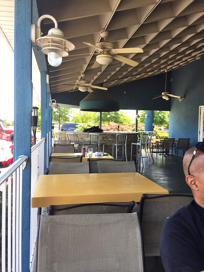 The breezy patio offers al fresco dining where you can pretend those Georgia pines are actually palm trees.