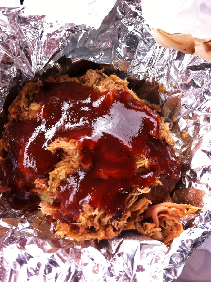 Pulled pork that's had a proper introduction to sauce&mdash;not drowning in it, just getting acquainted. A relationship built on mutual respect.