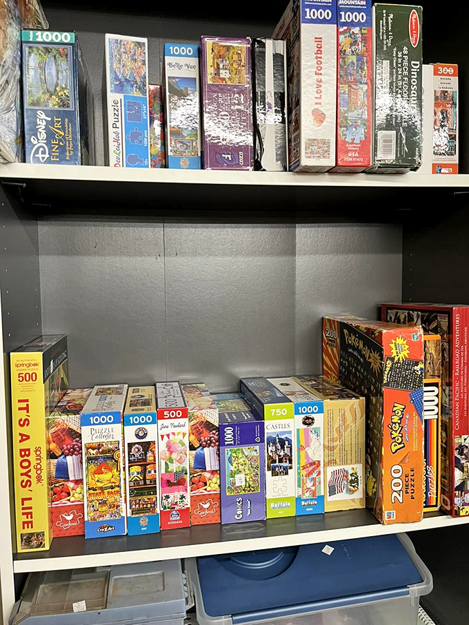 Puzzle boxes promising hours of tabletop meditation – where 1,000 pieces of cardboard temporarily become the most important project in your life.