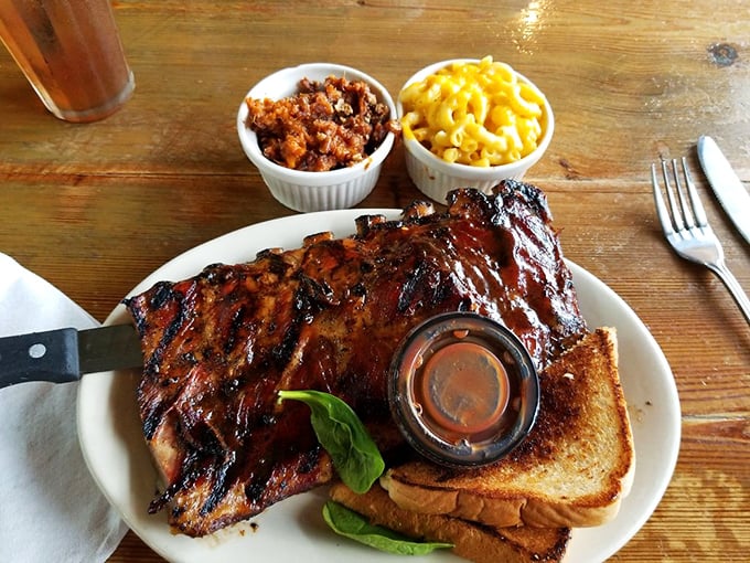 Ribs that don't need a passport to travel from land to sea. That mac and cheese is playing a supporting role worthy of an Oscar.