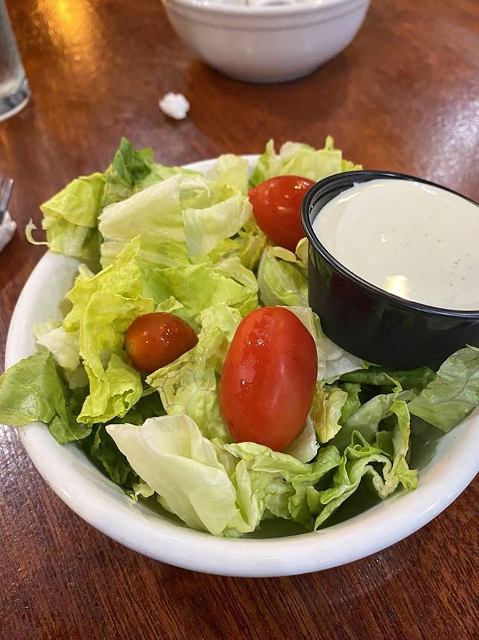 Even the side salad gets respect here&mdash;crisp lettuce, ripe tomatoes, and house-made dressing. Because at Rock Springs, details matter.