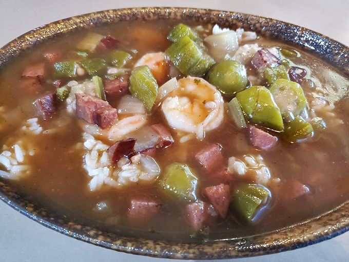 Gumbo that tells the story of Louisiana in every spoonful&mdash;rice, shrimp, sausage, and vegetables swimming in harmony like old friends.