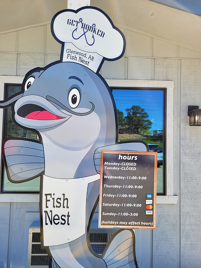 The cartoon catfish mascot cheerfully announces when you can get your fix. Mark those calendars&mdash;Wednesday through Sunday only!