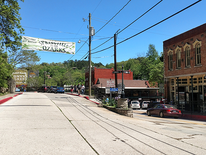 Main Street announces springtime in the Ozarks with a banner that feels like an invitation to the party you didn't know you needed.