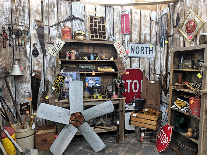 A treasure trove of industrial salvage&mdash;where that vintage fan blade might just become someone's statement wall art by tomorrow.
