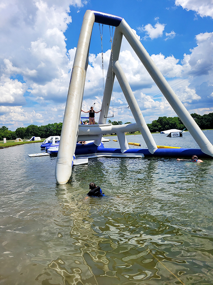 The swing tower promises a moment of suspended animation before gravity reclaims its rightful place in the equation.